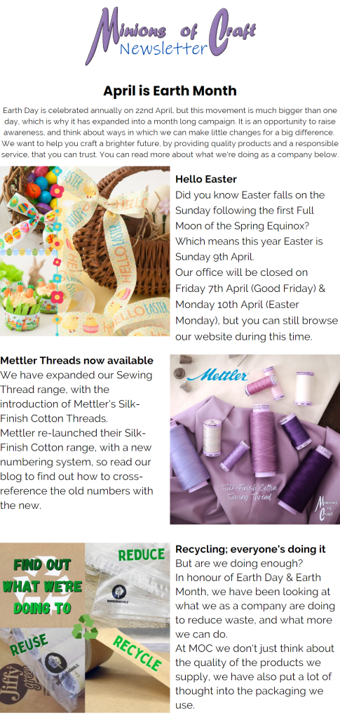 April is Earth Month (Newsletter 2023-04 April) – Minions of Craft Blog